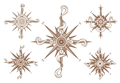Vintage Wind Rose Compass With Medieval Ribbons 33296948 Vector Art At