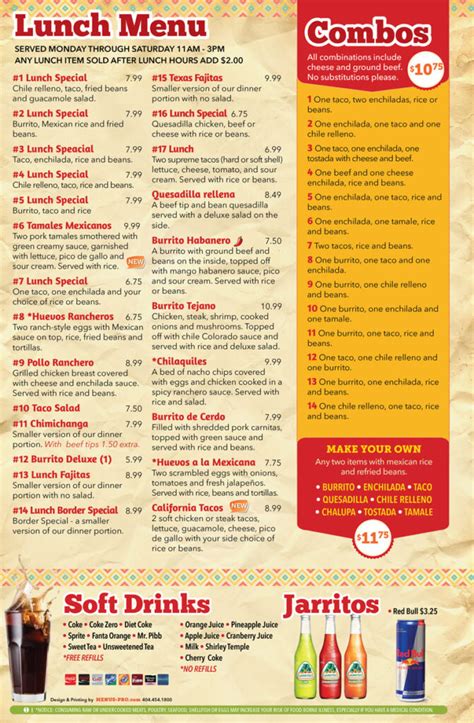 Lunch Menu Borders