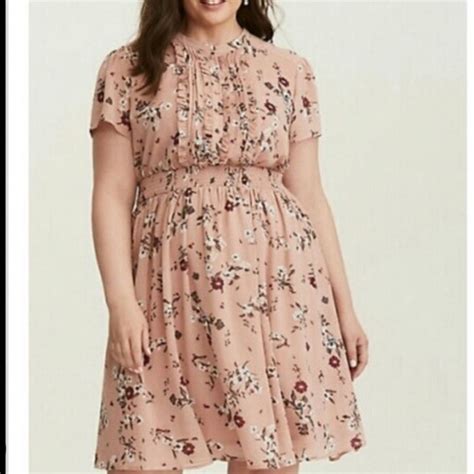 Nwt Beautiful Pink Blush Floral Print Lined Dress With Ruffle Placket