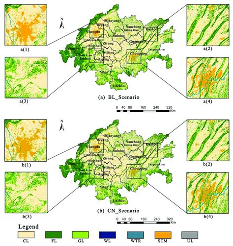 Land Use Spatial Distribution Under Blscenario A And Cnscenario B