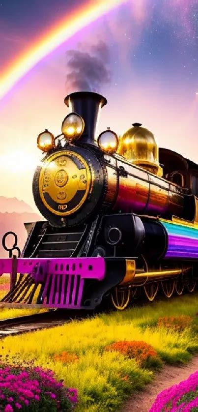 Colorful Train Under Rainbow Free Download