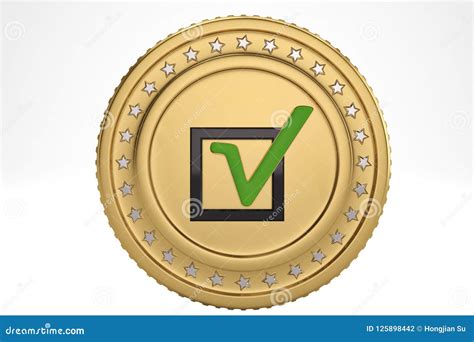 Tick Mark Circular Gold 3d Illustration Stock Illustration