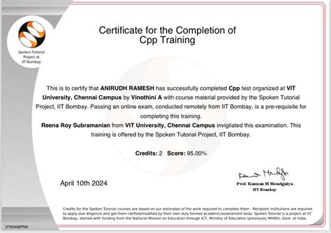 Anirudh Ramesh On Linkedin Cprogramming Cpp Certified Spokentutorialproject