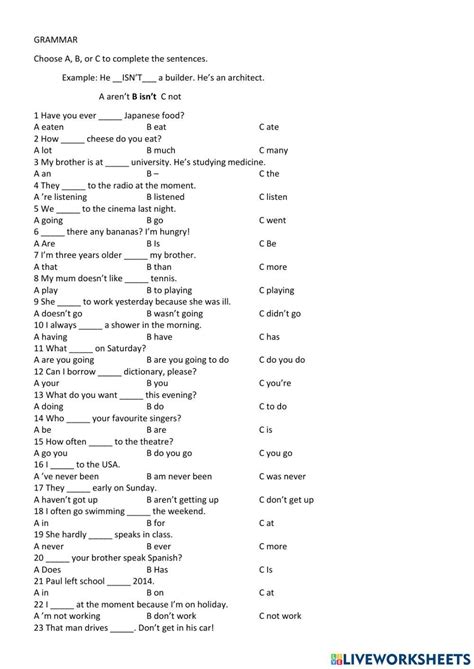 Level Assessment Pre Intermediate Worksheet Live Worksheets