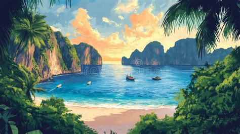 Phi Phi Islands Thailand Poster Illustration Travel Print Decor T