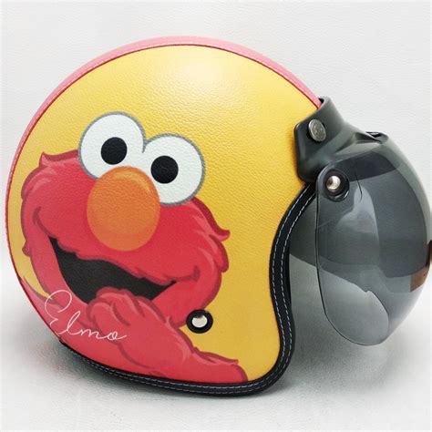Jual Helm Retro Bogo Kulit Motif Elmo Kuning Merah Kaca Bubble Halfface Shopee Indonesia