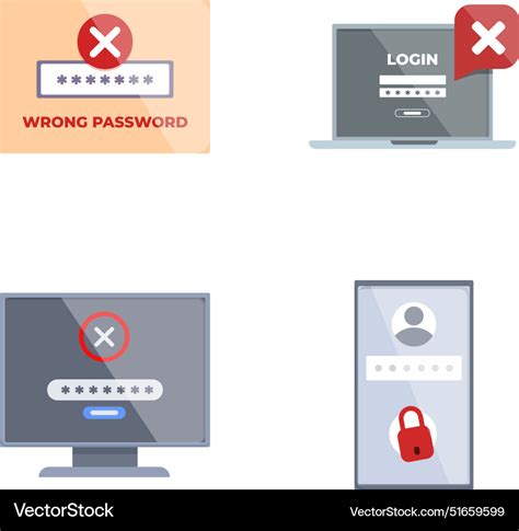 Set Of Password Error Notifications On Digital Vector Image