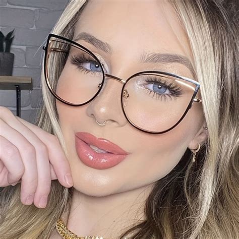 Blue Light Blocking Glasses Cute Cat Eye Metal Frame Clear Lens