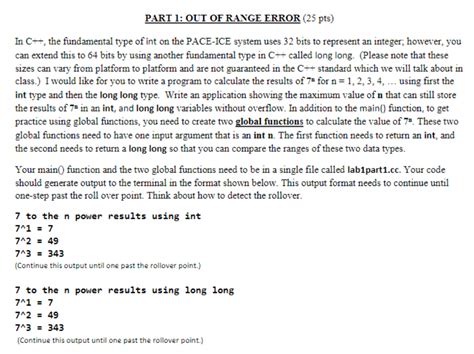 Solved PART OUT OF RANGE ERROR Pts In C The Chegg
