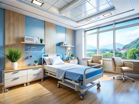 Bright And Clean Hospital Room With Medical Equipment And Comfortable