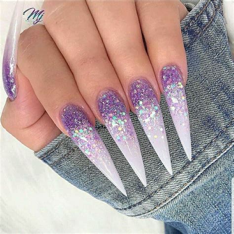 Glittery Purple Ombre Unicorn Nails Designs Long Acrylic Nails