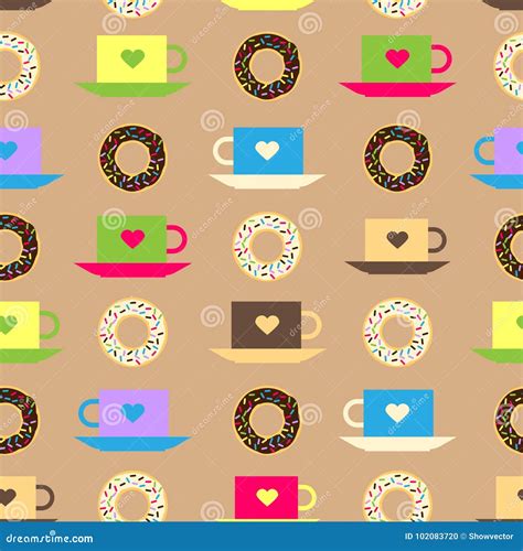 Seamless Pattern With Coffee And Chocolate Glazed Donut Background