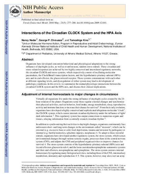 Pdf Interactions Of The Circadian Clock System And The Hpa Axis