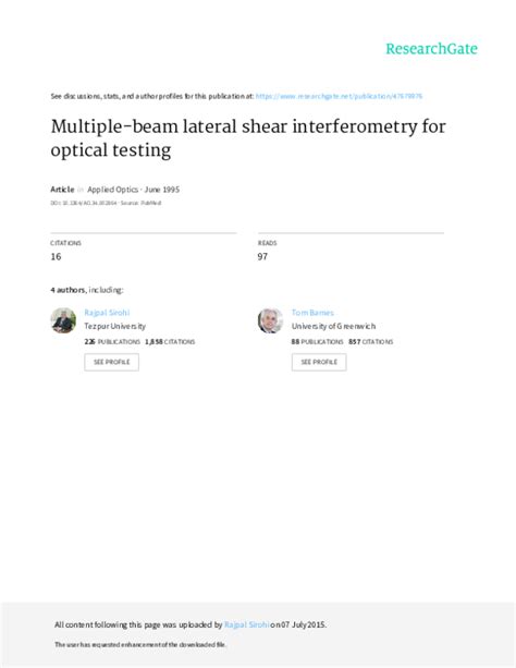 Pdf Multiple Beam Lateral Shear Interferometry For Optical Testing