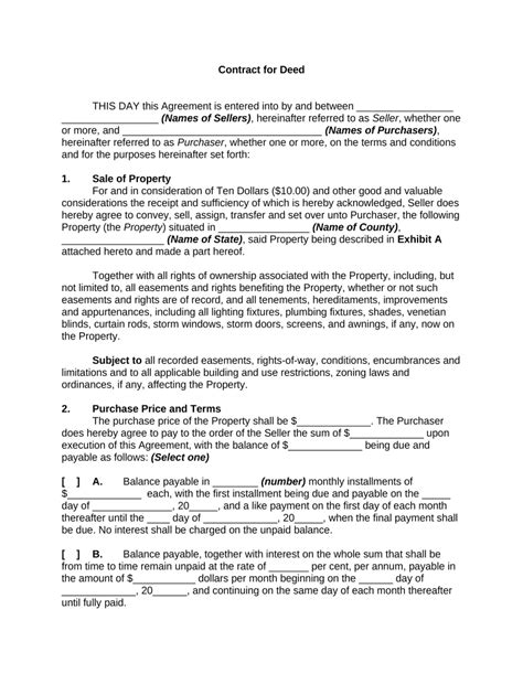 Printable Contract For Deed Form Pl