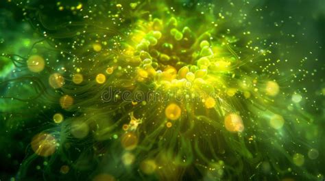 An Otherworldly Image Of A Fluorescent Green Algae Emitting A Soft Glow