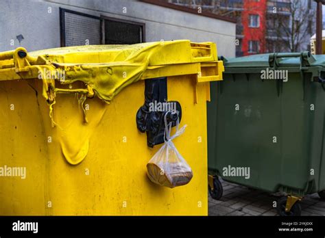 The Arsonist Set Fire To Garbage Containers Burned Garbage Action Of The Fire Brigade Stock