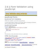 Form Validation Using JavaScript Docx Form Validation Using JavaScript JavaScript