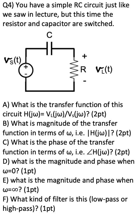 Solved Q4 You Have A Simple Rc Circuit Just Like We Saw In