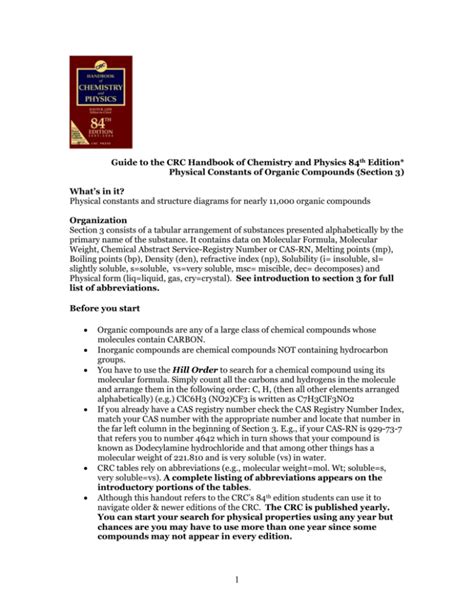 Crc Handbook Organic Compounds Guide 84th Ed