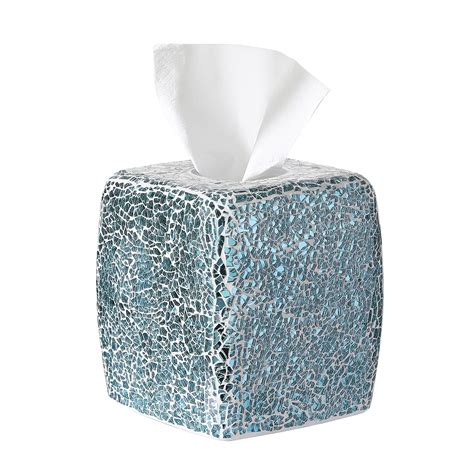 Mosaic Glass Tissue Holder Decorative Tissue Cover Square Box Navy Blue