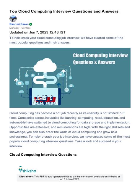Top Cloud Computing Interview Questions And Answers Updated On Jun 7 2023 1243 Ist Pdf