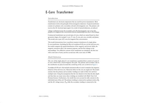 Pdf E Core Transformer Modelling Using Comsol Multiphysics Dokumentips