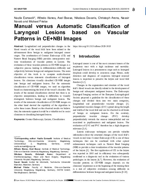 Pdf Manual Versus Automatic Classification Of Laryngeal Lesions Based On Vascular Patterns In