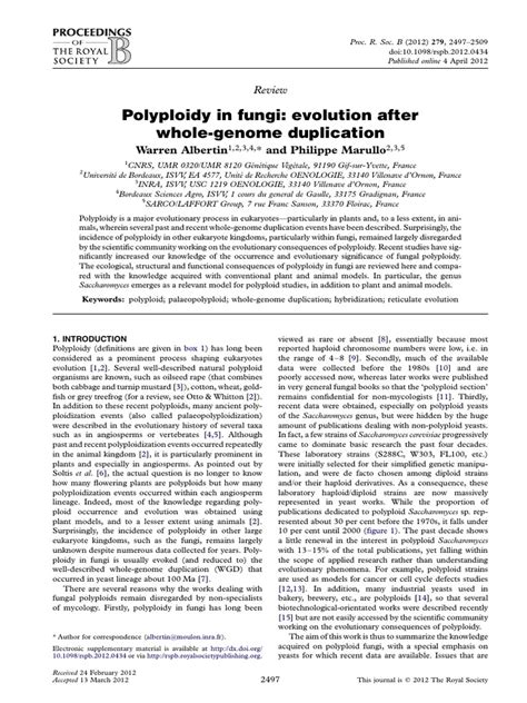 Albertin Et Al 2012 Polyploidy In Fungi Evolution After Whole Genome