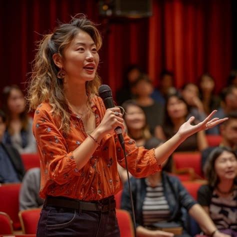 Free Speaker Addressing Audience Image Speaker Woman Microphone