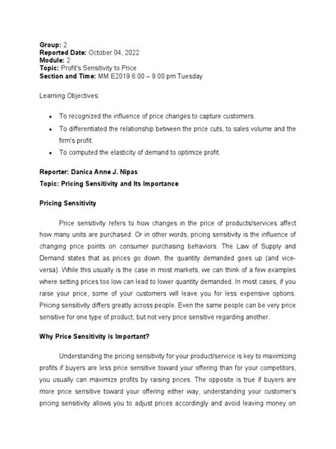 Group 2 Pricing Strategy Pdf Price Elasticity Of Demand Elasticity Economics