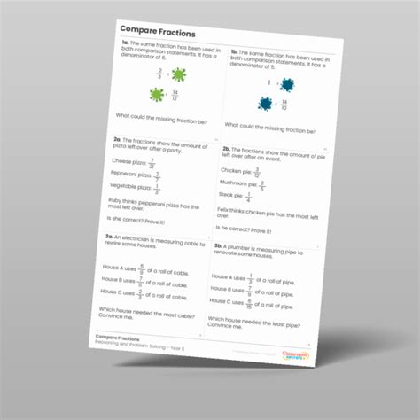 Year Compare Fractions Reasoning And Problem Solving Resource Classroom Secrets
