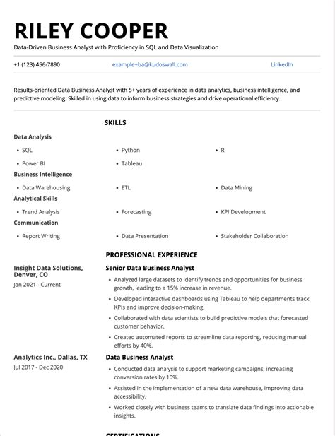 Resume Examples And Career Resources For Business Analysts
