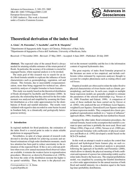Pdf Theoretical Derivation Of The Index Flood