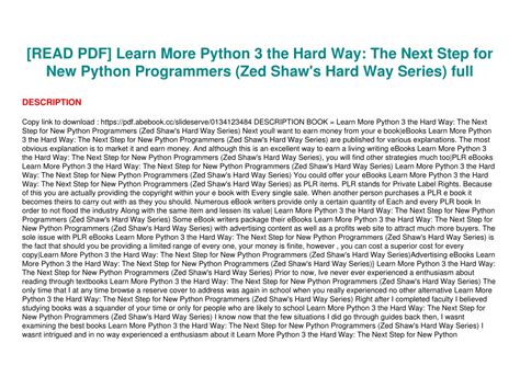Ppt Read Pdf Learn More Python 3 The Hard Way The Next Step For New Python Progra