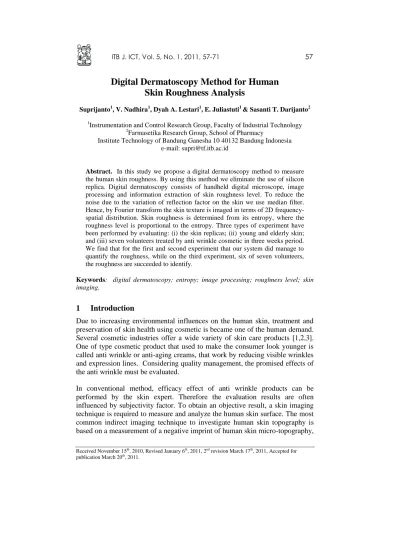 View Of Digital Dermatoscopy Method For Human Skin Roughness Analysis