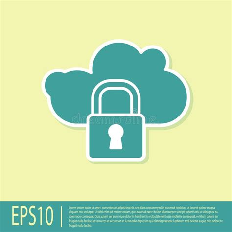 Green Cloud Computing Lock Icon Isolated On Yellow Background Security