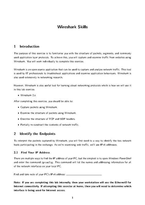 Wireshark Skills 1 Packet Analysis And Traffic Capture Lab Studocu
