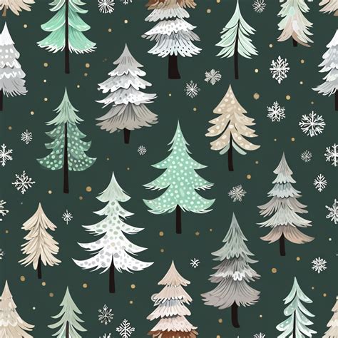 Whimsical Evergreen Trees And Snowflakes Seamless Pattern Playground