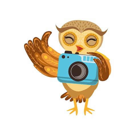 Premium Vector Tourist Owl With Camera Cute Cartoon Character Emoji