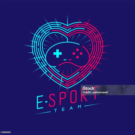 Esport 로고 아이콘 개요 스트로크 하트 러브 프레임 및 반경 조이 패드 또는 컨트롤러 게이밍 기어 디자인 일러스트 레이션 Esport 팀 텍스트와 복사 공간 벡터