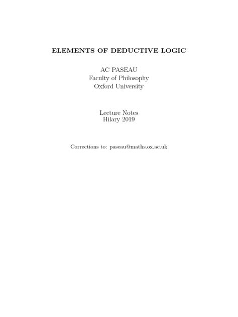 Elements Of Deductive Logic Lecture Note Pdf First Order Logic Theorem