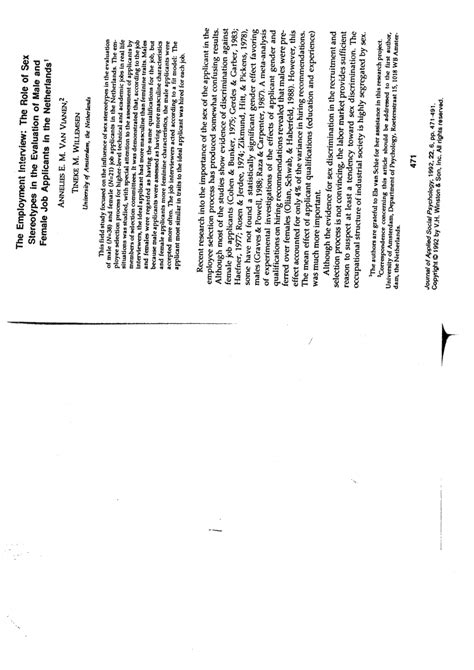 Pdf The Employment Interview The Role Of Sex Stereotypes In The