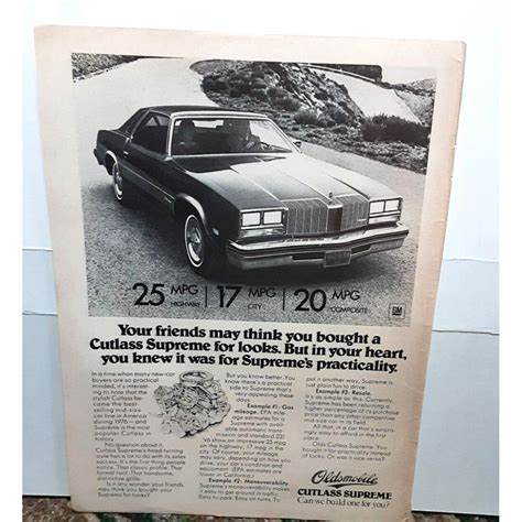 1977 Oldsmobile Cutlass Supreme Car Original Print Ad Vintage 70s Etsy