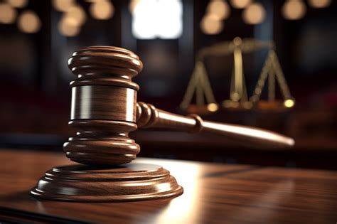 The gavel of the judge against the backdrop of an empty courtroom | Premium AI-generated image