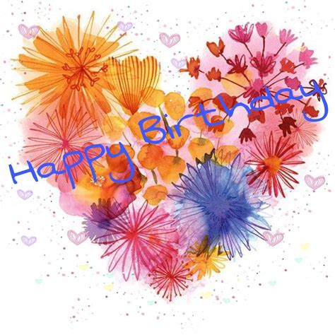Colorful Flower Heart Happy Birthday Card