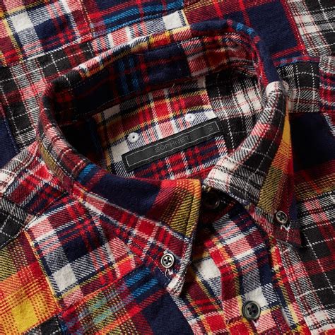 Sophnet Patchwork Flannel Shirt Navy End
