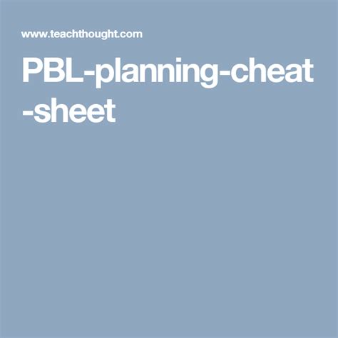 Pbl Planning Cheat Sheet
