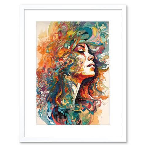Iris Goddess Of Rainbows Multicoloured Flowing Hair Deity Portrait Modern Watercolour