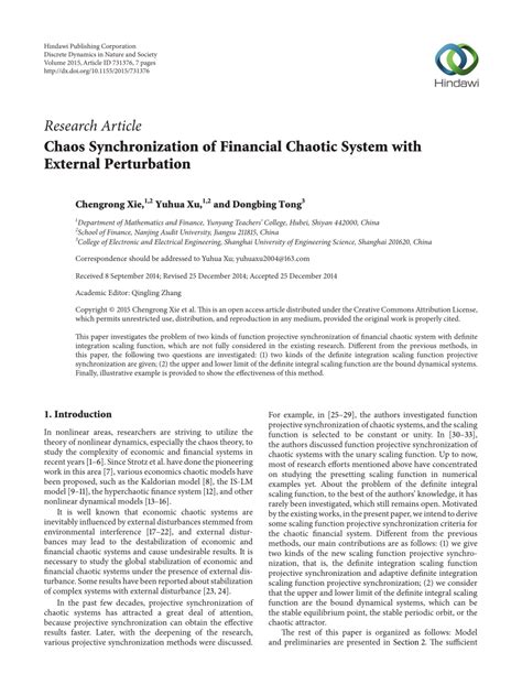 Pdf Chaos Synchronization Of Financial Chaotic System With External